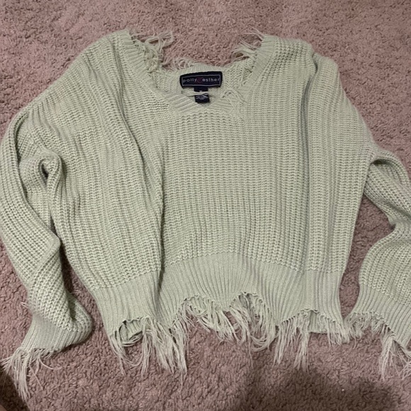Sweaters | Green Frayed Sweater | Poshmark